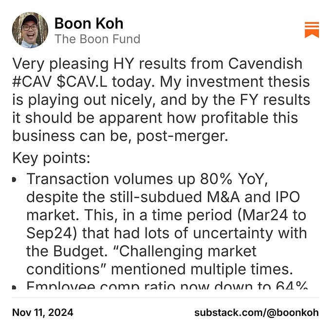 Boon Koh on Substack: "Very pleasing HY results from Cavendish #CAV $CAV.L today. My investment ...