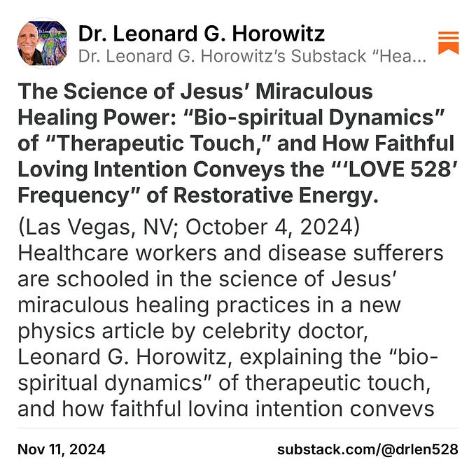 Dr. Leonard G. Horowitz on Substack: "The Science of Jesus’ Miraculous Healing Power: “Bio ...