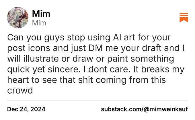 Mim Weinkauf on Substack: "Can you guys stop using AI art for your post icons and just DM me ...