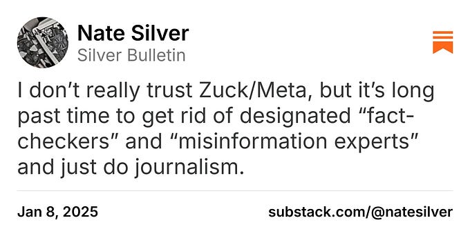 Nate Silver on Substack: "I don’t really trust Zuck/Meta, but it’s long ...