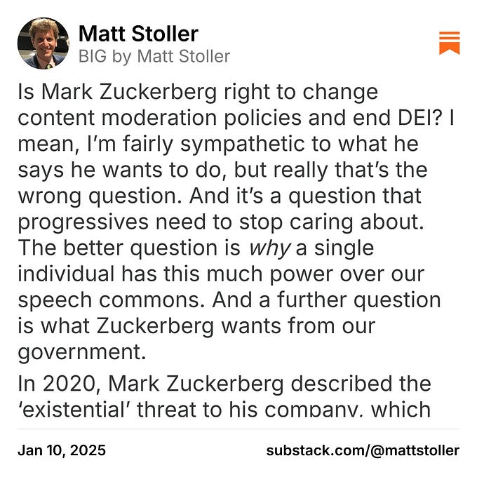 Matt Stoller on Substack: "Is Mark Zuckerberg right to change content ...