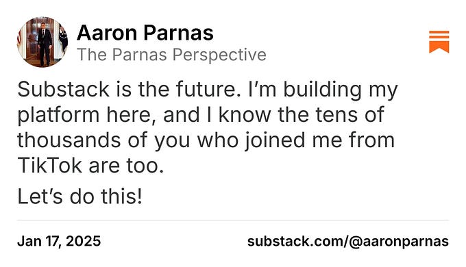 Aaron Parnas on Substack: "Substack is the future. I’m building my platform here, and I know the ...