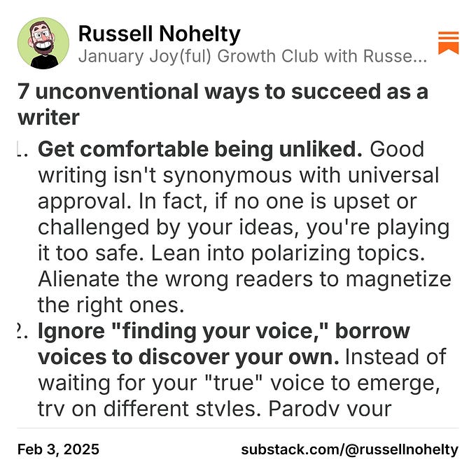 Russell Nohelty on Substack: "7 unconventional ways to succeed as a ...
