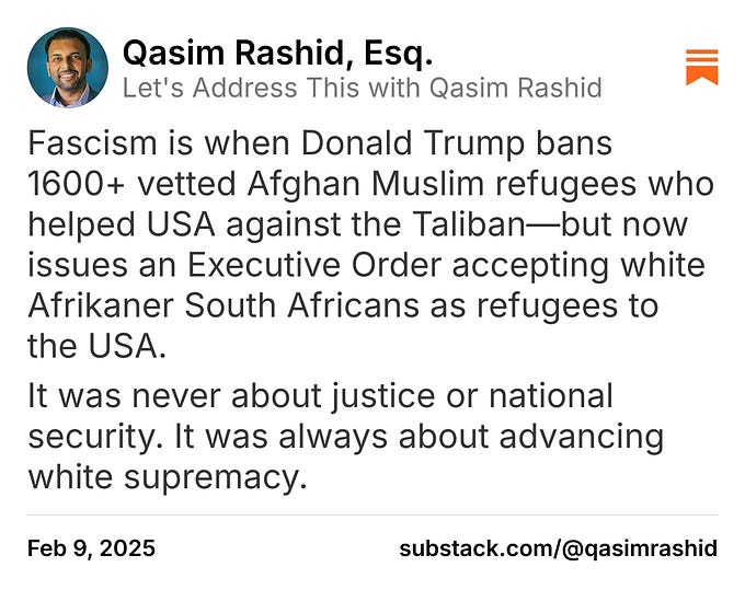 Qasim Rashid, Esq. on Substack: "Fascism is when Donald Trump bans 1600 ...