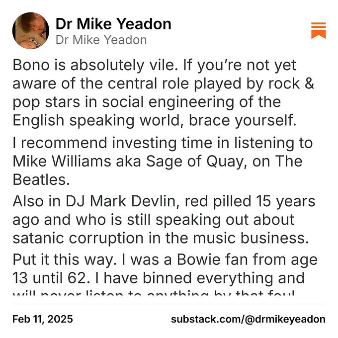Dr Mike Yeadon on Substack: "Bono is absolutely vile. If you’re not yet aware of the central ...