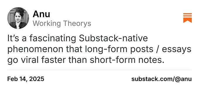 Anu on Substack: "It’s a fascinating Substack-native phenomenon that long-form posts / essays go ...
