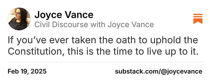 Joyce Vance on Substack: "If you’ve ever taken the oath to uphold the Constitution, this is the ...