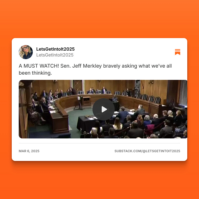 LetsGetIntoIt2025 on Substack: "A MUST WATCH! Sen. Jeff Merkley bravely asking what we’ve all ...