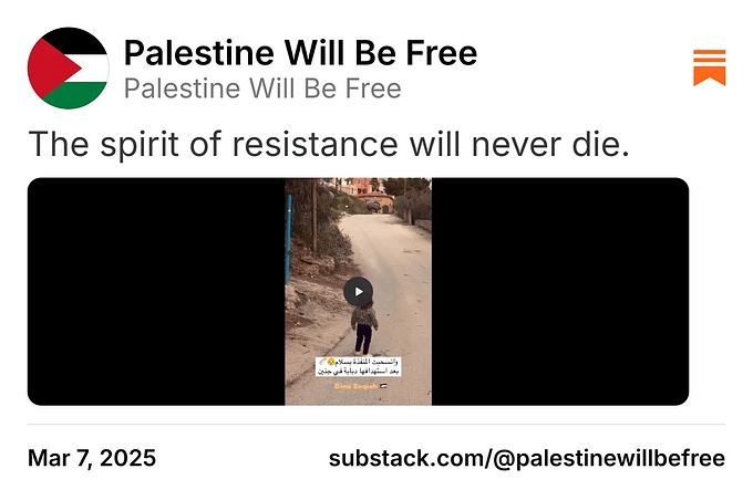 Palestine Will Be Free on Substack: "The spirit of resistance will never die."