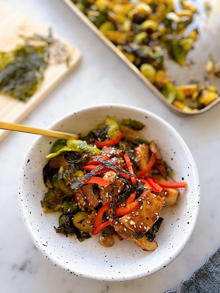 Sheet Pan Honey Wasabi Chicken with Brussels Sprouts - Danielle Walker