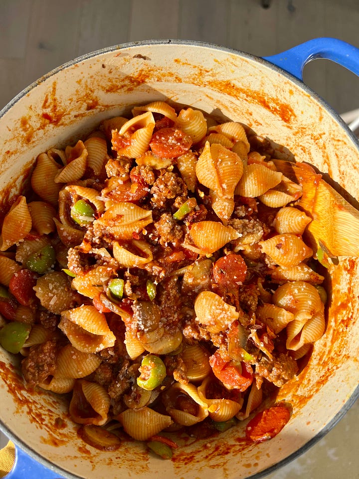 A Saucy Sunday Pasta with Olives + An Embarrassing Confession