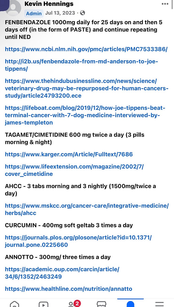 CANCER KILLS! FENBENDAZOLE SAVES! KEVIN HENNINGS COLON CANCER DISAPPEARED
