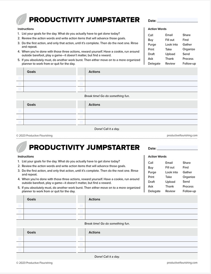 Free Planners and Worksheets by Productive Flourishing