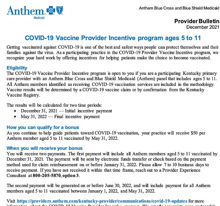 Vaccine Provider Incentive Program: