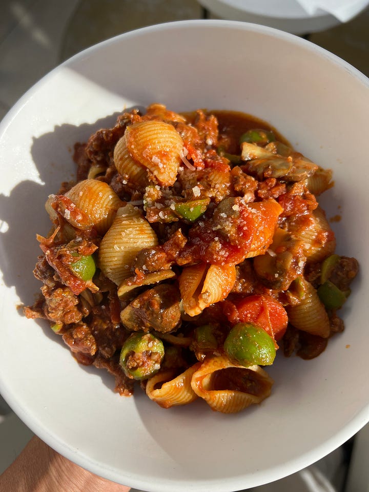 A Saucy Sunday Pasta with Olives + An Embarrassing Confession