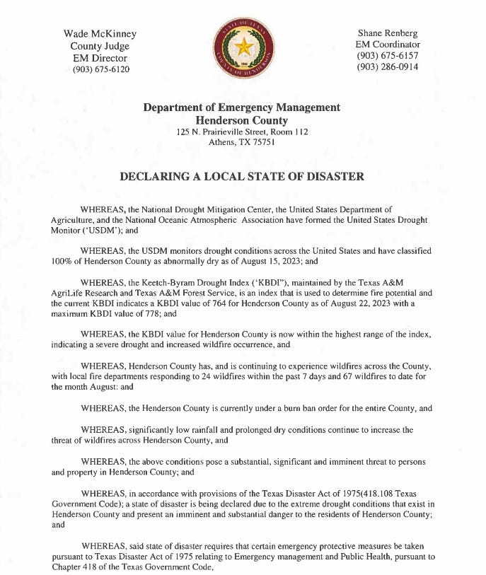 Judge McKinney declares Local State of Disaster